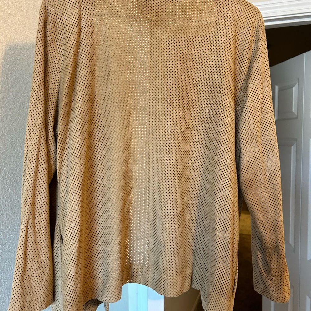 100% Suede Perforated Cardigan Jacket - Gem